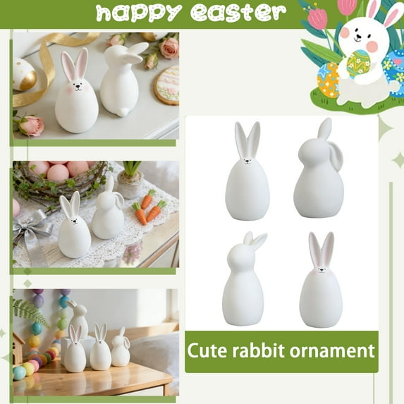 Ceramic Rabbit Figurines Cute Couple Bunny Statues Desktop Decorations ...