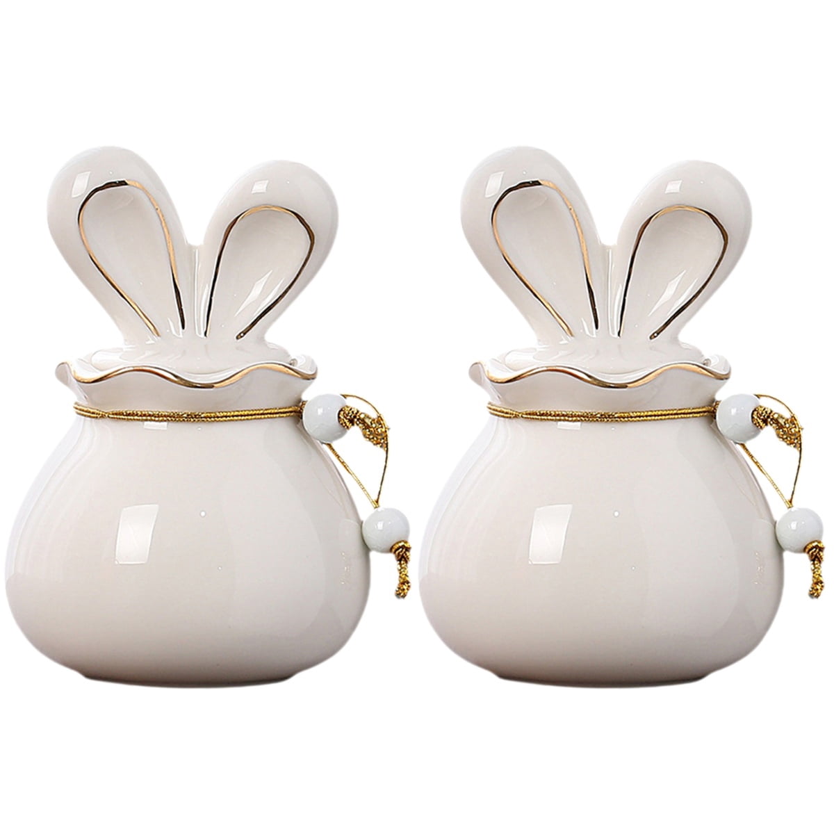 Ceramic Rabbit Jar 2 Pieces Small Tea Container Multifunction Portable ...