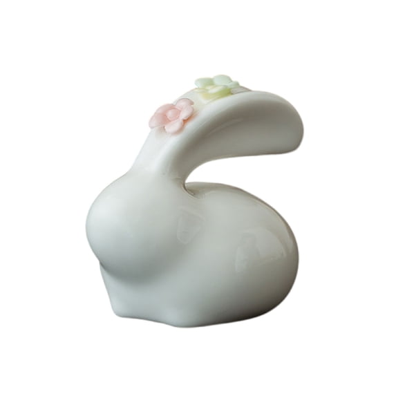 Ceramic Rabbit with Flower Figurine, Ngxiha Delicate Porcelain Statue ...