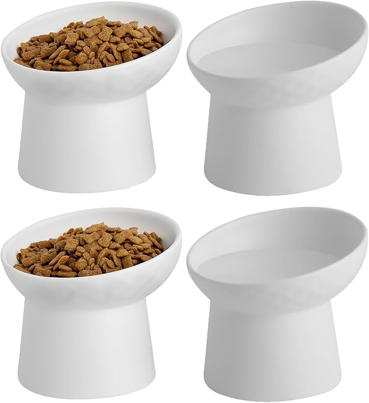 Ceramic Raised Cat Bowls, Elevated Tilted Cat Food and Water Bowls Set ...