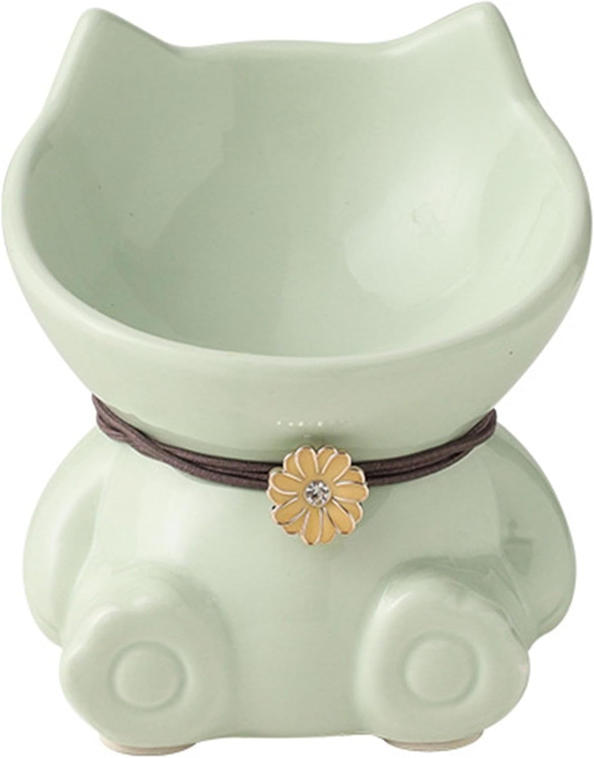 Ceramic Raised Cat Bowls for Indoor Cats 5.8 Inch Green Cute Elevated ...