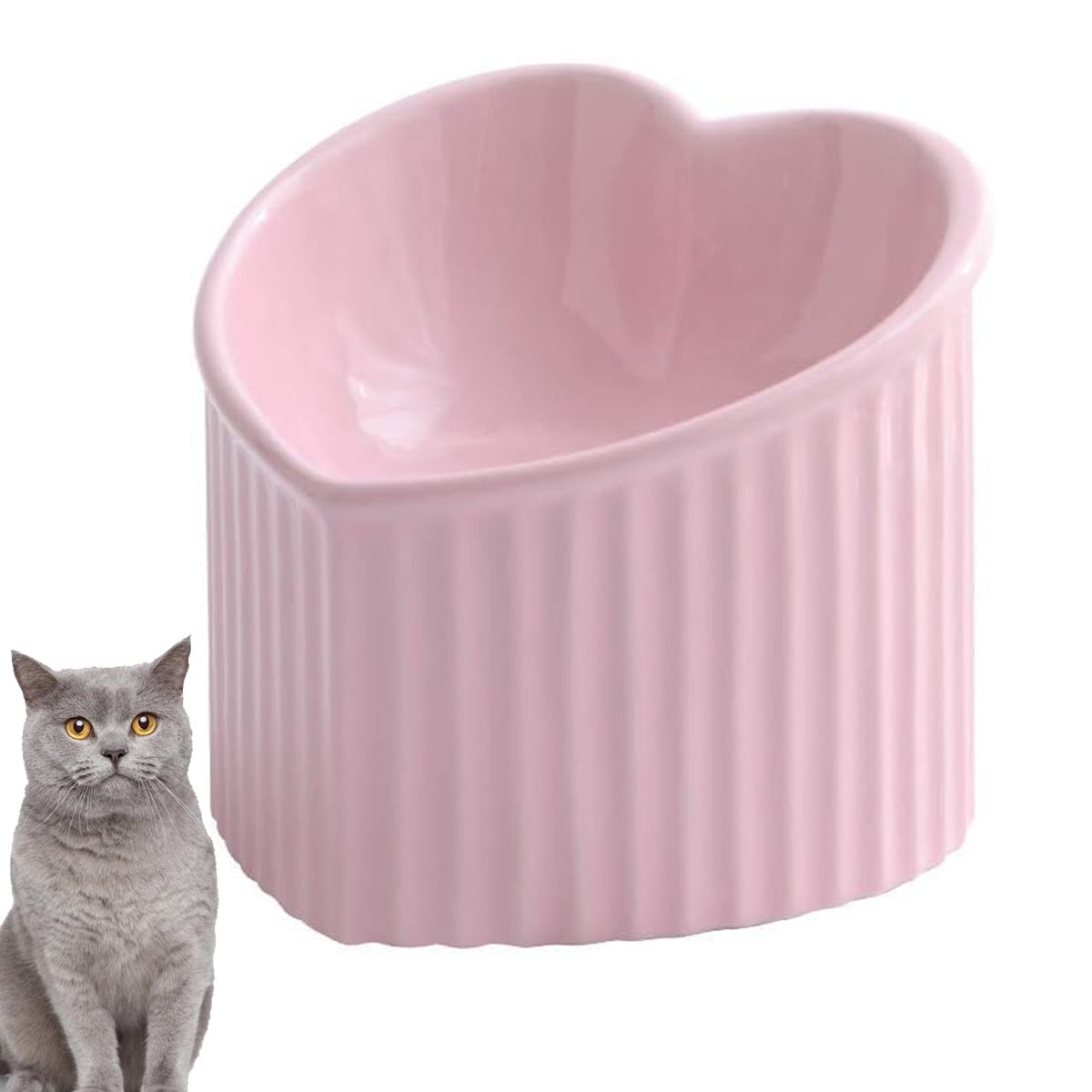 Ceramic Raised Cat Bowls, Tilted Elevated Food or Water Bowls, Stress ...