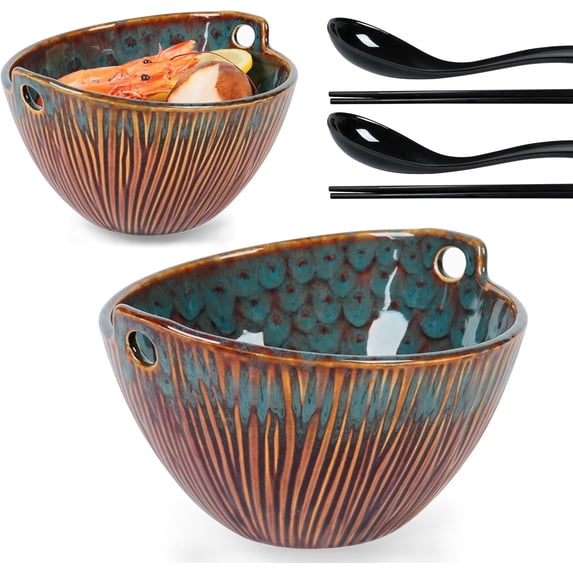 Ceramic Ramen Bowl with Chopsticks,6.7 Inch Noodle Bowls,Pho Bowls and ...