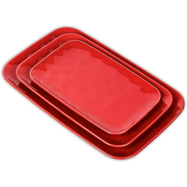 Ceramic Rectangle Serving Platters - 14" 12" 10" Porcelain Serving ...