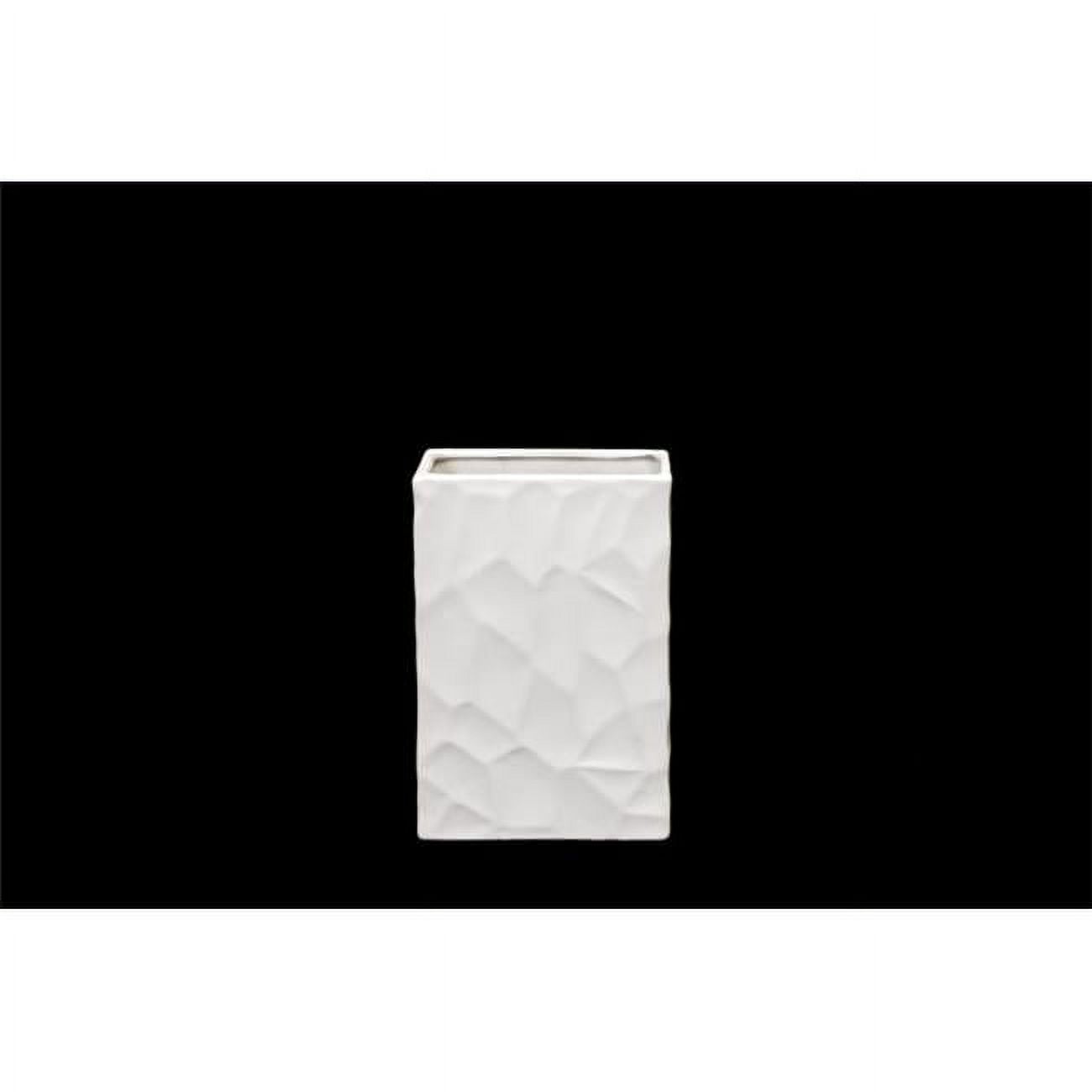 Ceramic Rectangle Vase with Cutted Design Body, Matte White - Small ...