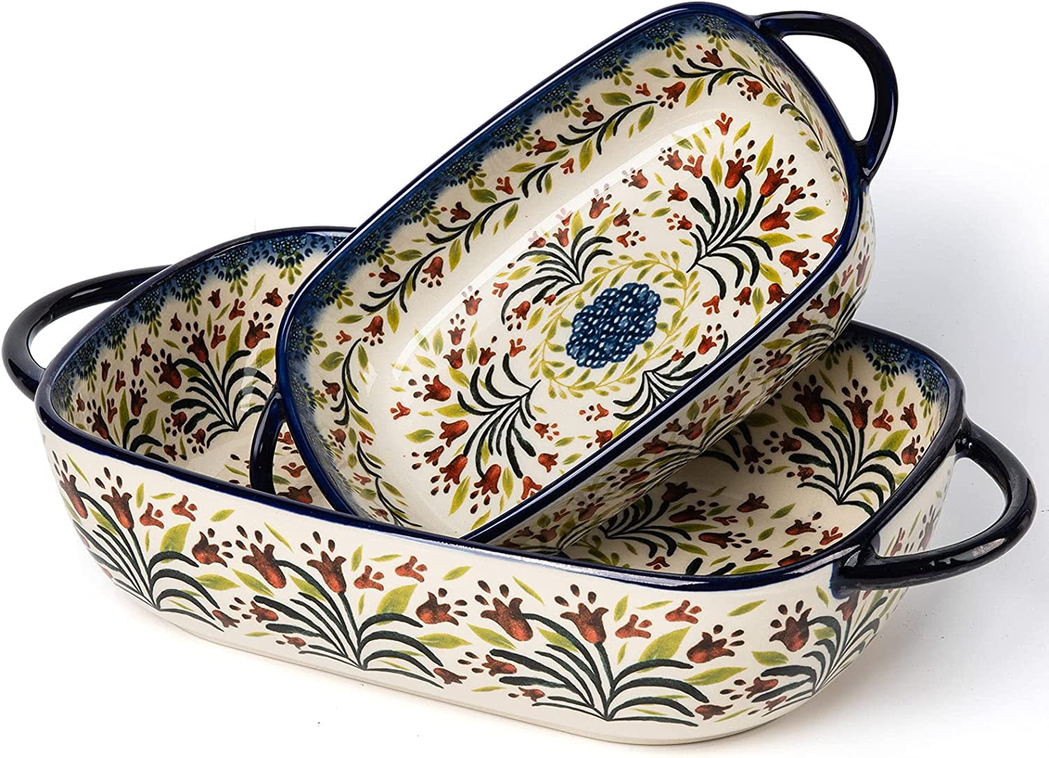 Ceramic Rectangular Baking Dishes - 2pc Blue Casserole Set for Oven ...