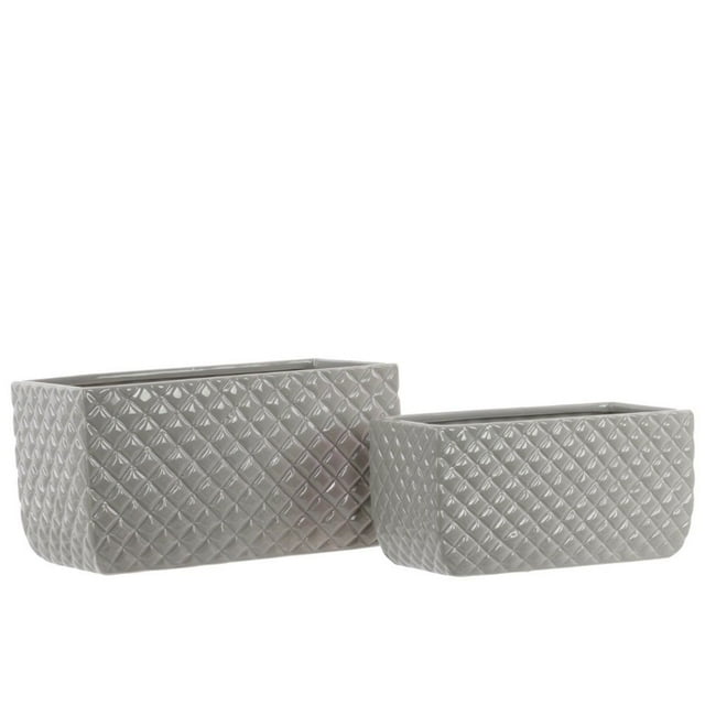Ceramic Rectangular Pots With Diagonal Pattern Set Of Two - Light Gray ...