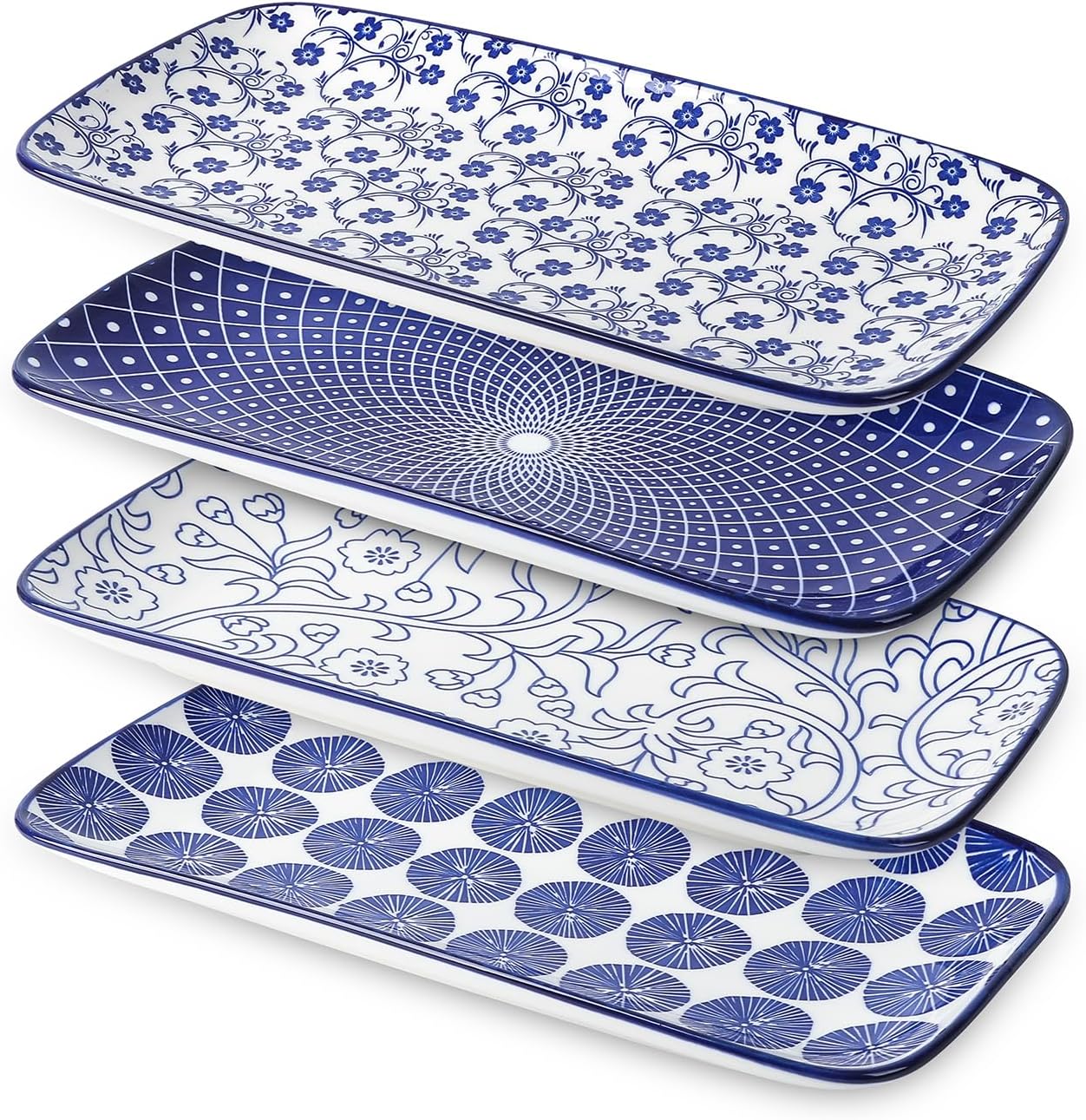 Ceramic Rectangular Serving Platters Set of 4, 12 Inch Serving Trays ...