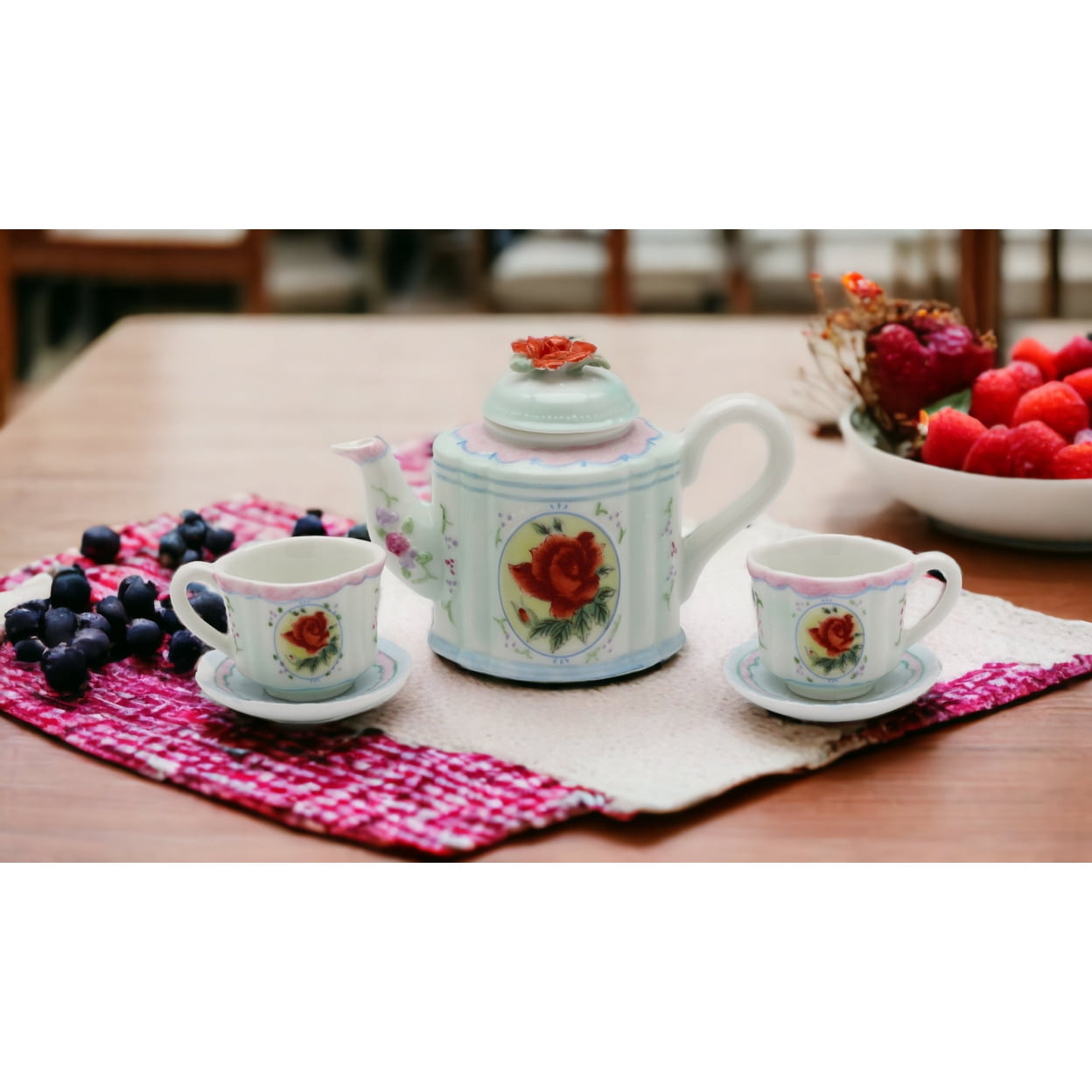 Ceramic Red Rose Mini Tea Set 5 Piece Mom Friend - Walmart.com