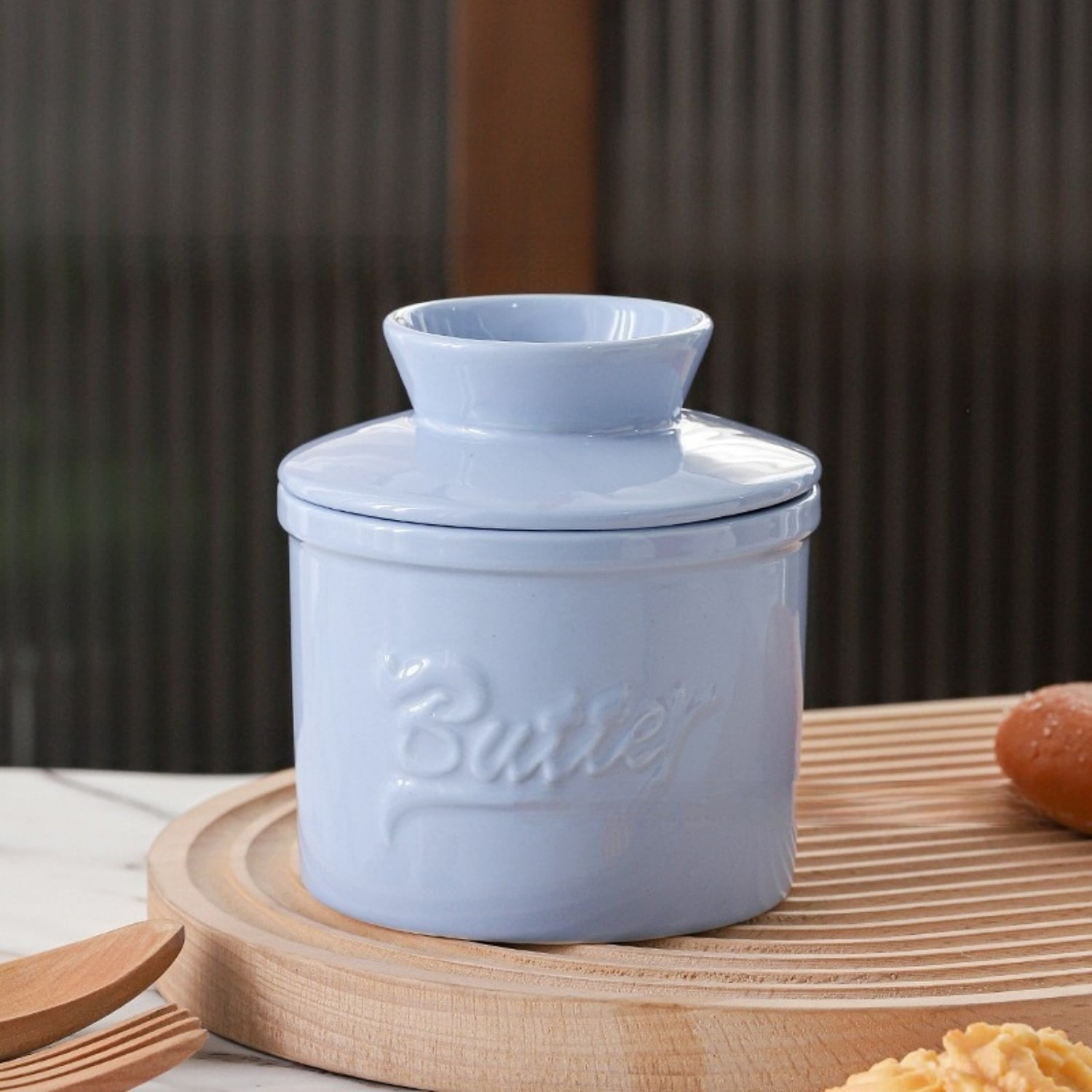 Ceramic Relief Sculpture Butter Jar Big Capacity Butter Keeper with Lid ...