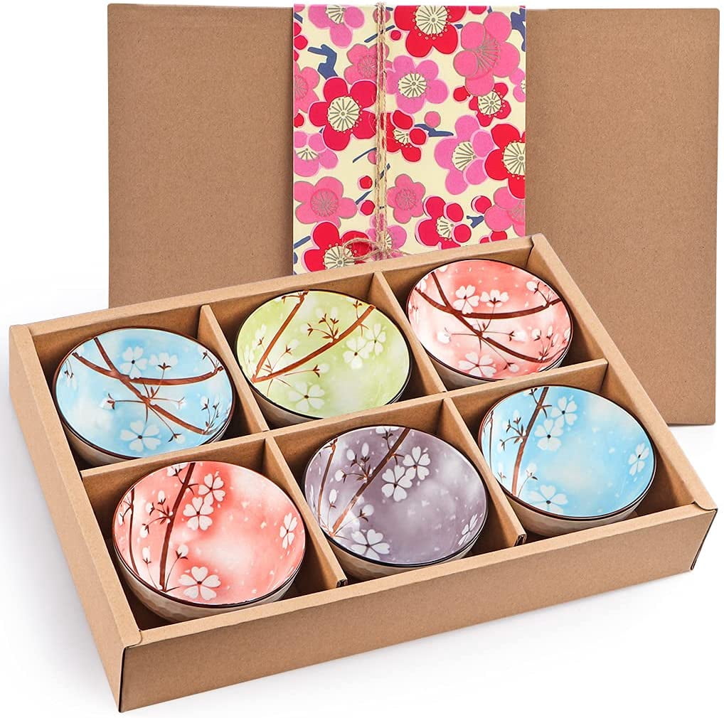 Ceramic Rice Bowls 10 oz, Sakura Bowl Gift Set, Assorted Color ...