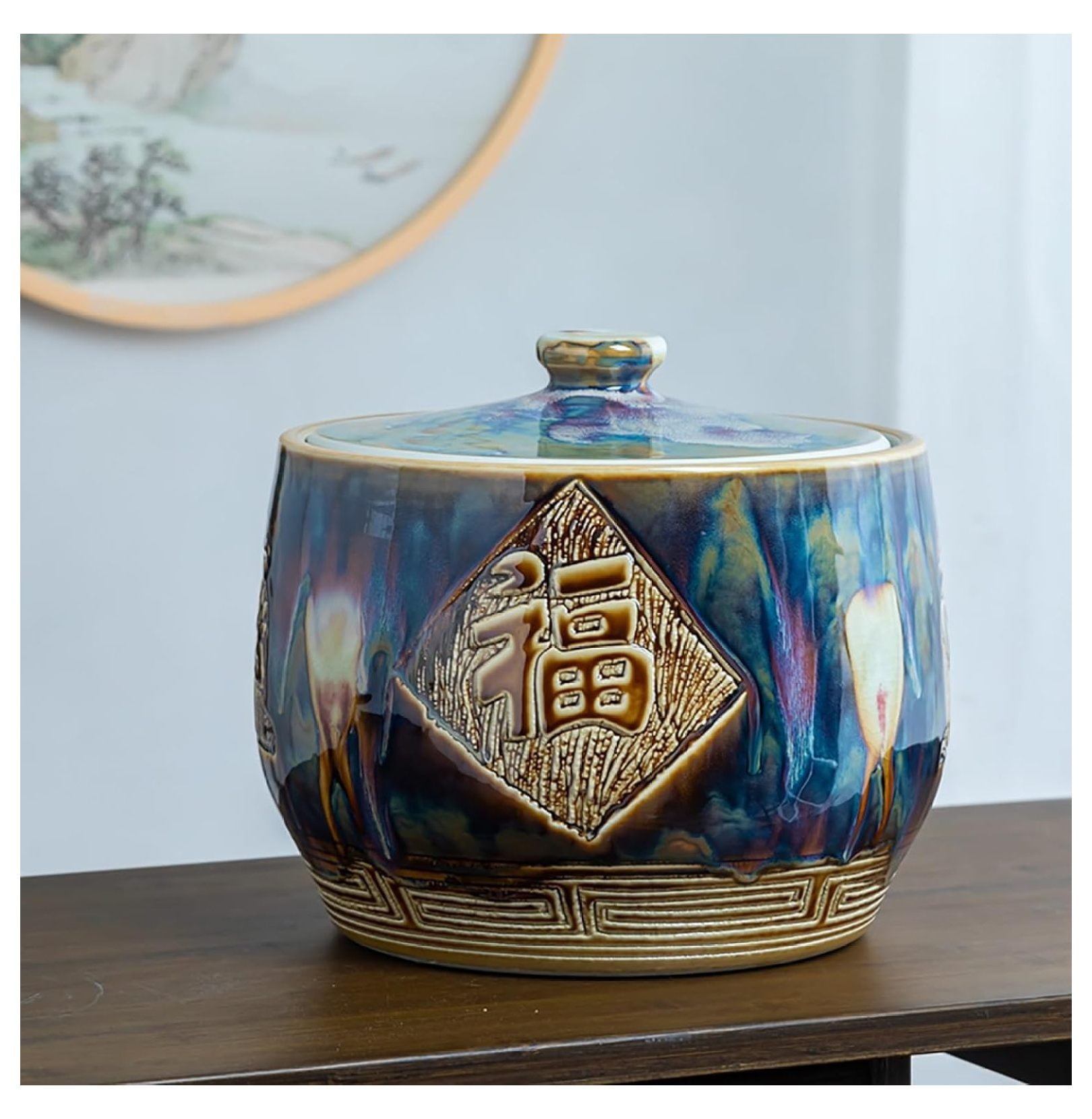 Ceramic Rice Bucket Rice Jar with Lid, Ceramic Rice Container Storage ...
