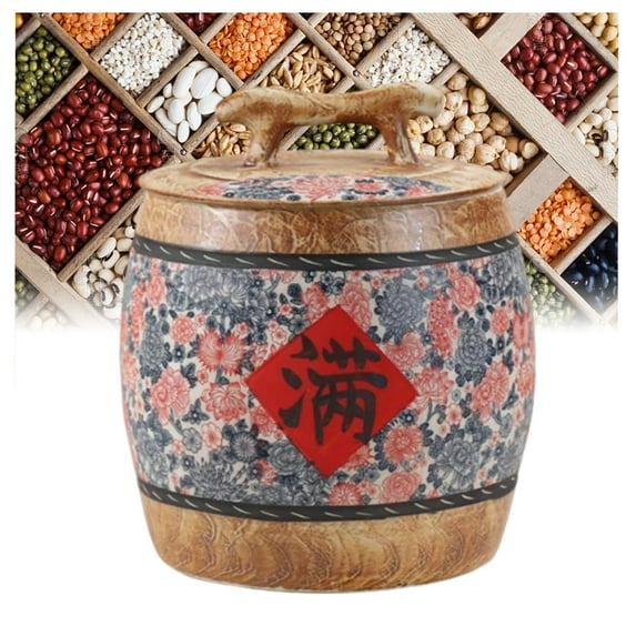 Ceramic Rice Bucket with Sealing Ring,Antique Ceramic Rice Jar,Large ...