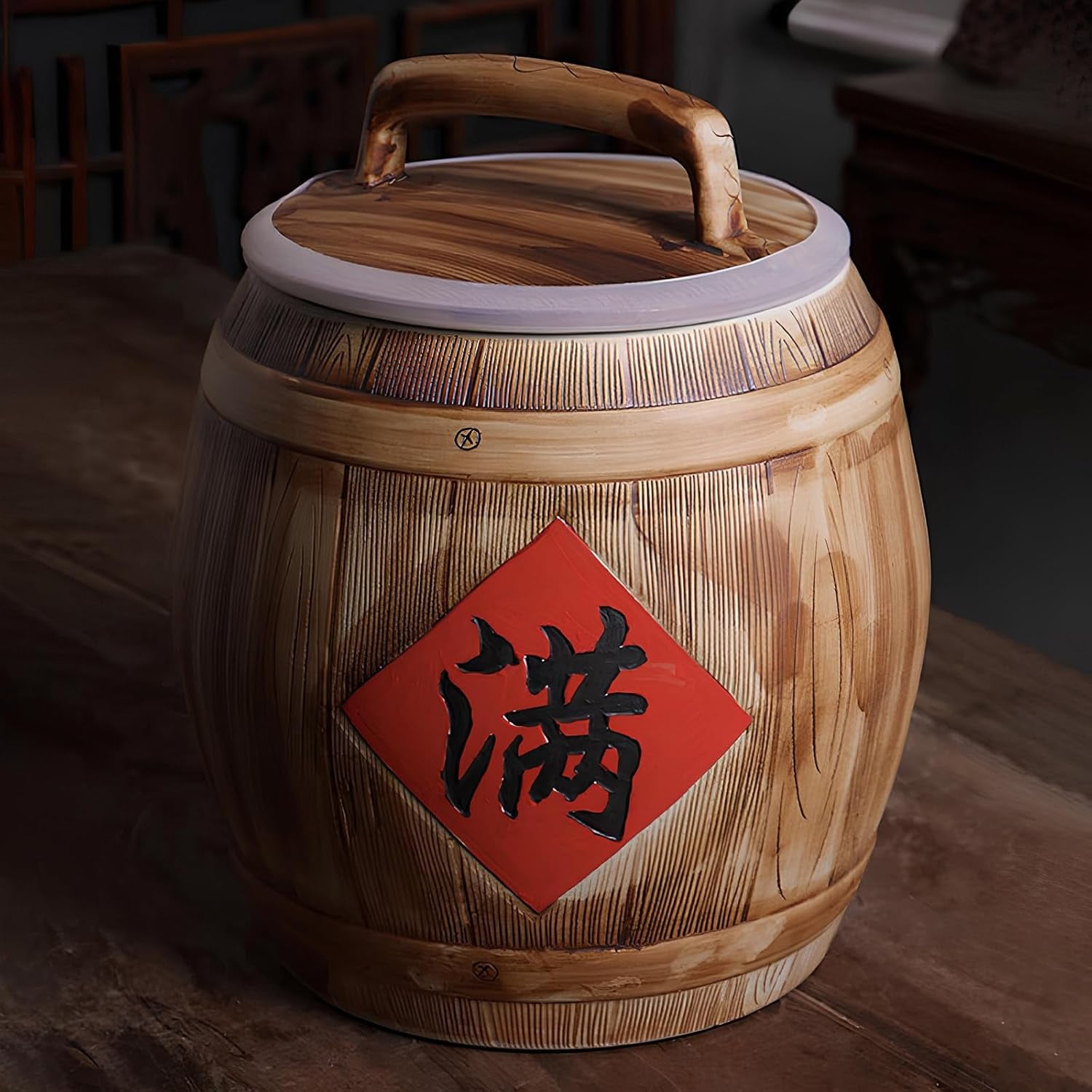 Ceramic Rice Container, Ceramic Rice Cylinder with Lid, Grain Storage ...