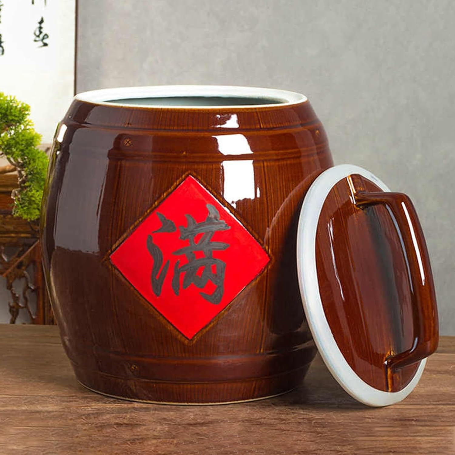 Ceramic Rice Jar, Ceramic Rice Bucket with Lids, Classic Food ...