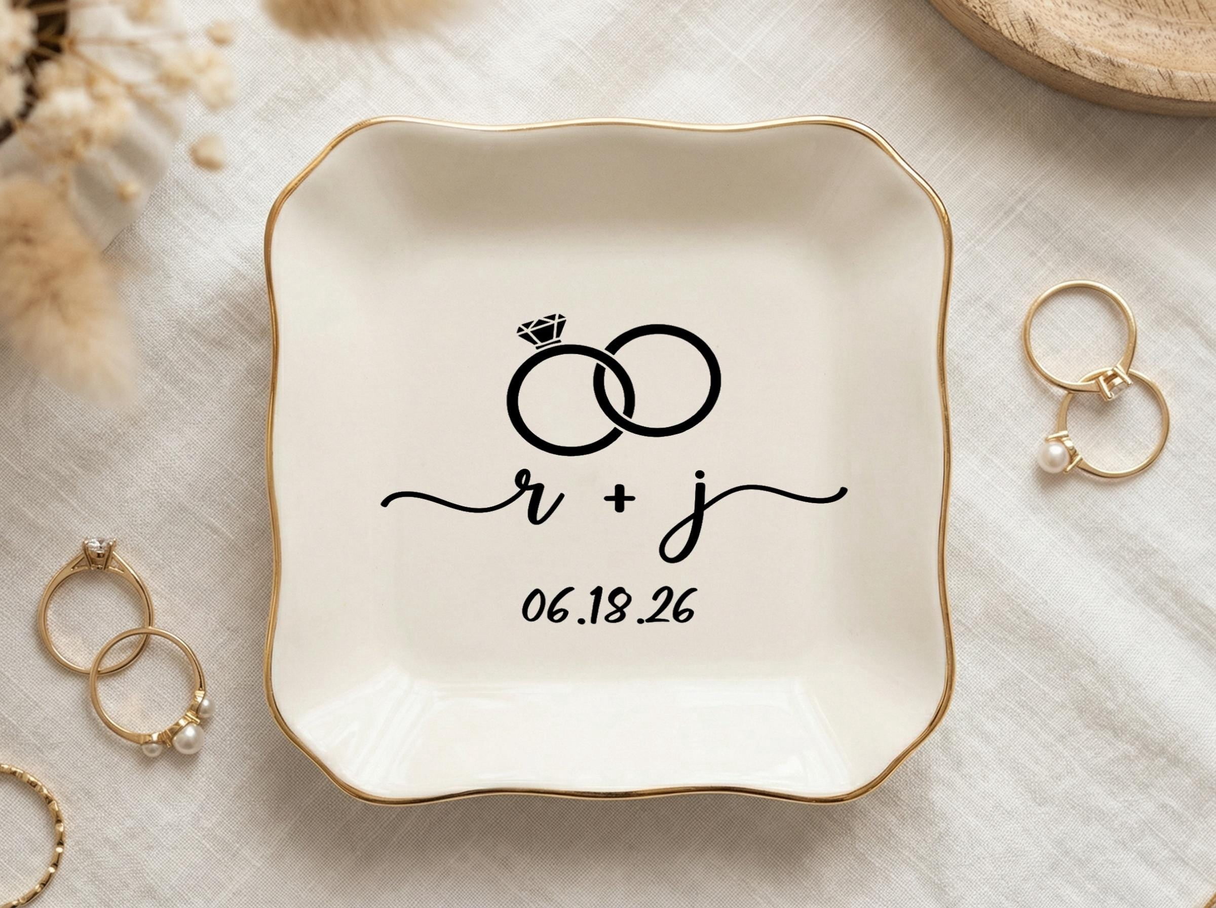 Ceramic Ring Dish, Wavy Square Jewelry Tray, Personalized Engagement ...