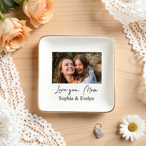 Ceramic Ring Dish, Wavy Square Jewelry Tray, Personalized Mom Photo ...