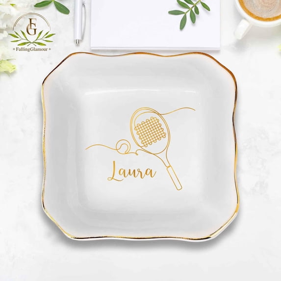 Ceramic Ring Dish, Wavy Square Jewelry Tray, Personalized Tennis Gift ...