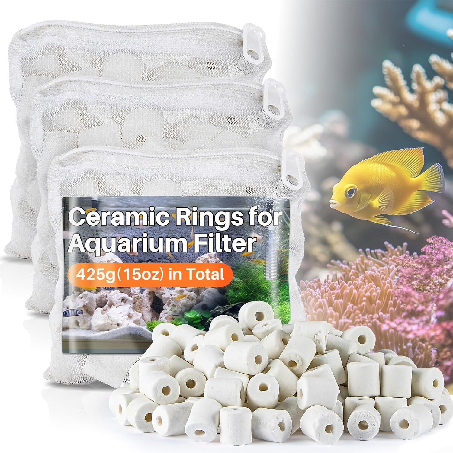 Ceramic Rings for Aquarium Filter - 425g Bio Ceramic Media Balls ...