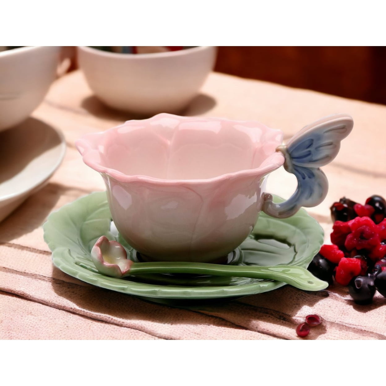Ceramic Rose Cup Saucer Spoon Set 6 Pieces Gift for Tea Party - Walmart.com