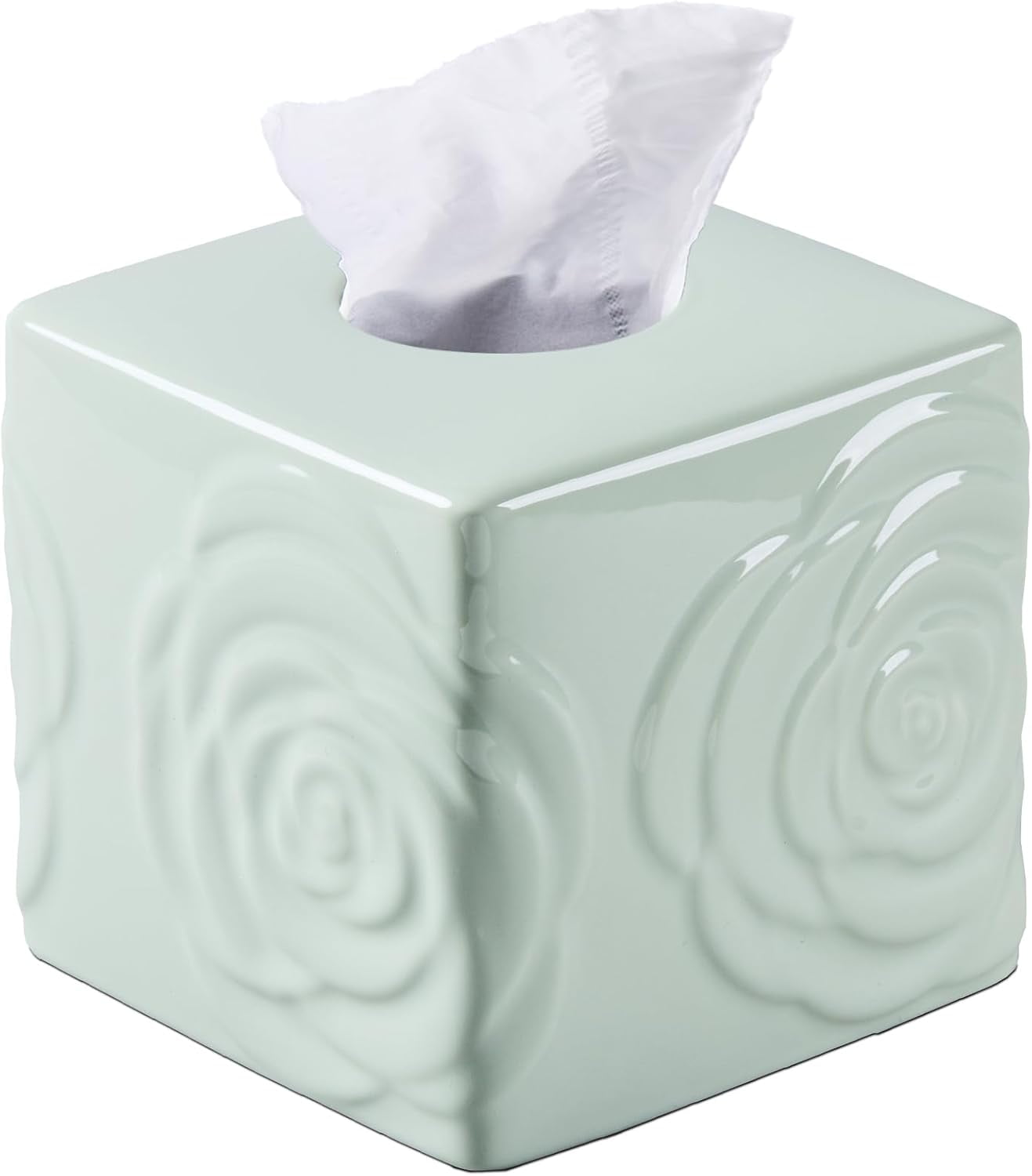 Ceramic Rose Tissue Box Cover, Carved Flowers Large Square Tissue Box ...