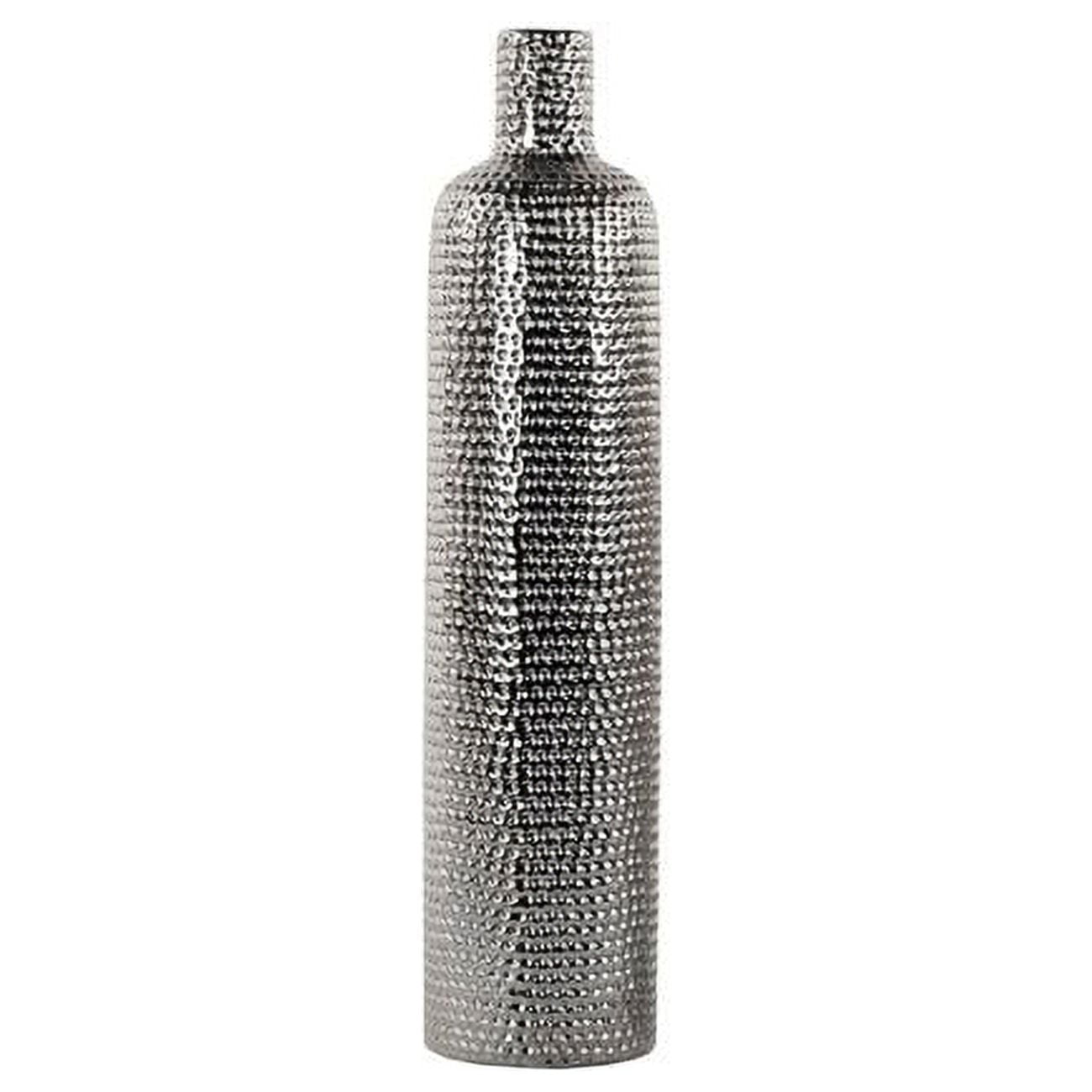 Ceramic Round Bottle Vase, Dimpled Polished Chrome & Silver - Large ...
