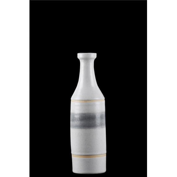 Ceramic Round Bottle Vase with Long Neck & Banded Design Body - Small ...