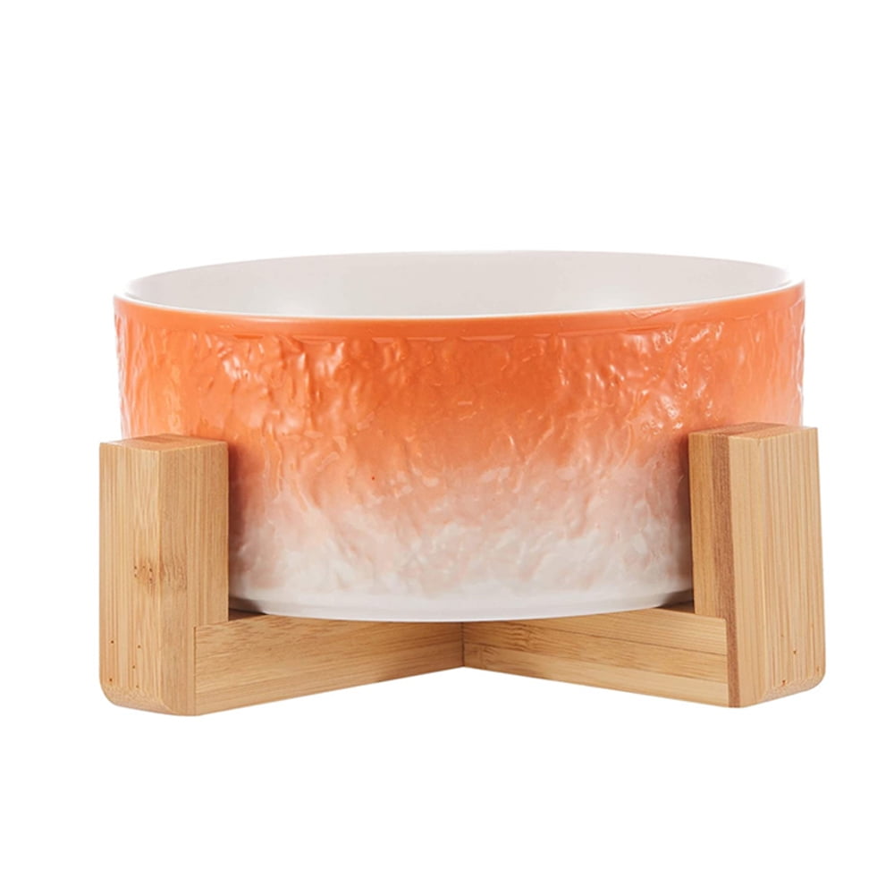 Ceramic Round Cat Dog Bowl Durable Bowl Dish with Wood Stand No Spill ...