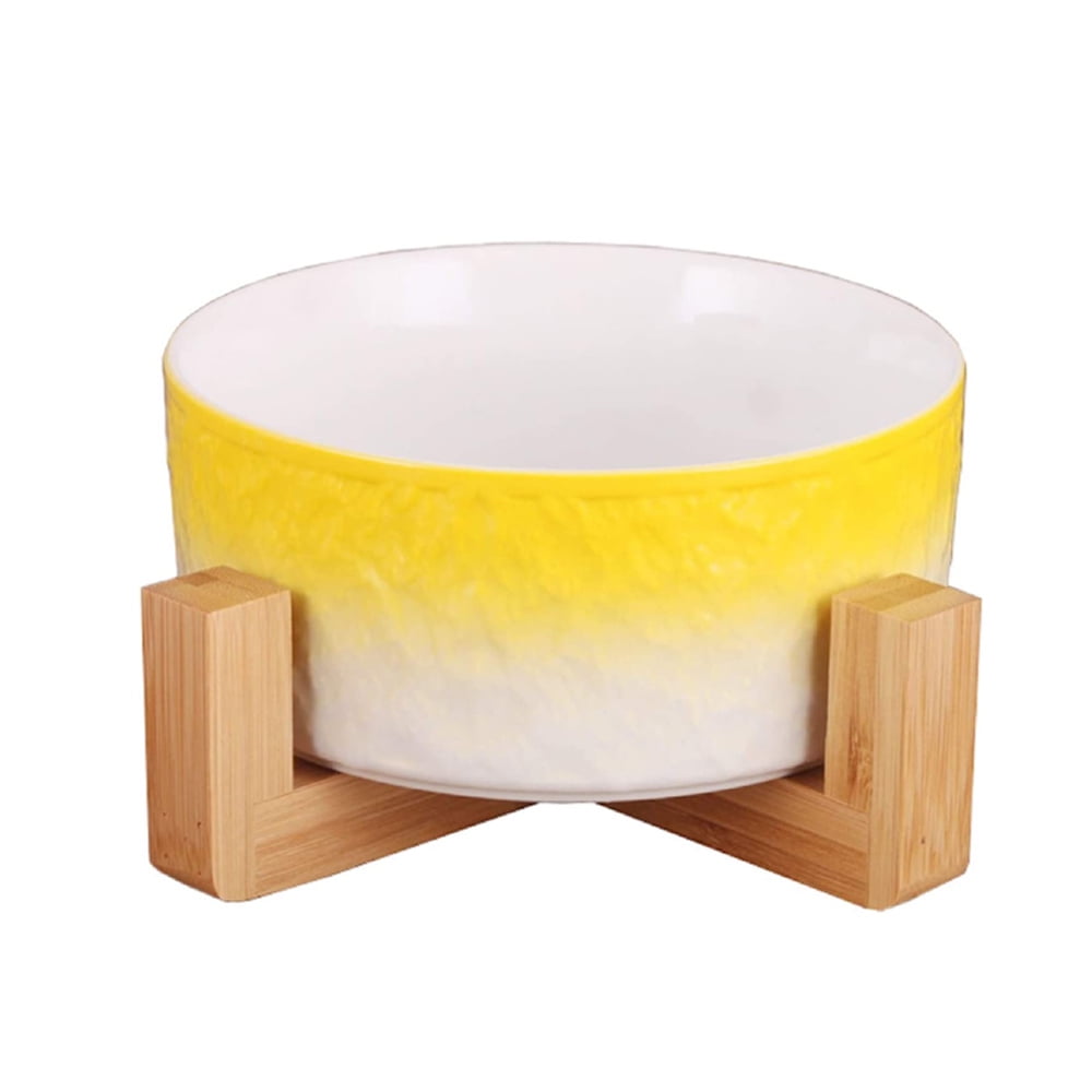 Ceramic Round Cat Dog Bowl Durable Bowl Dish with Wood Stand No Spill ...