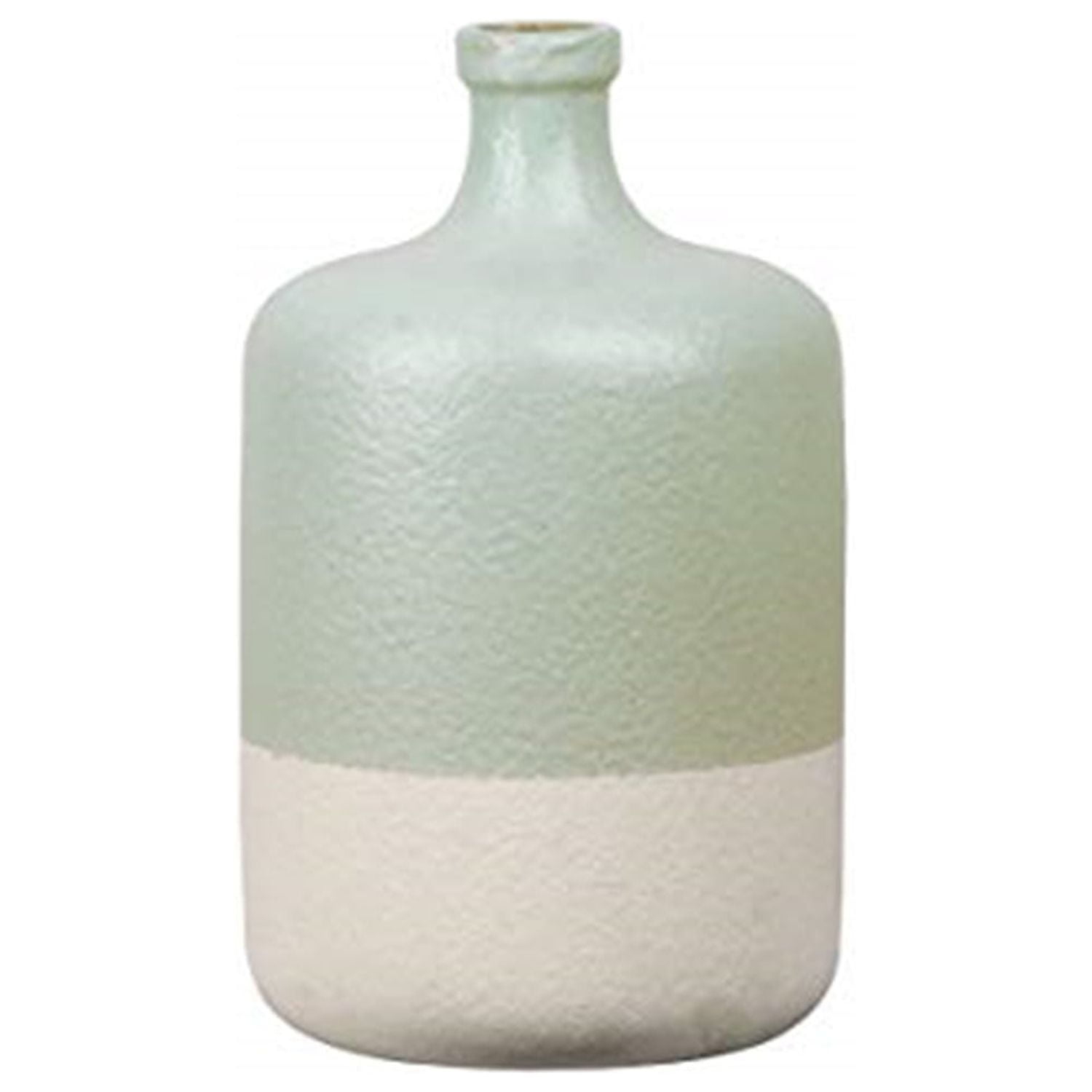 Ceramic Round Narrow Neck White Banded Rim Bottom Vase, Large, Green ...