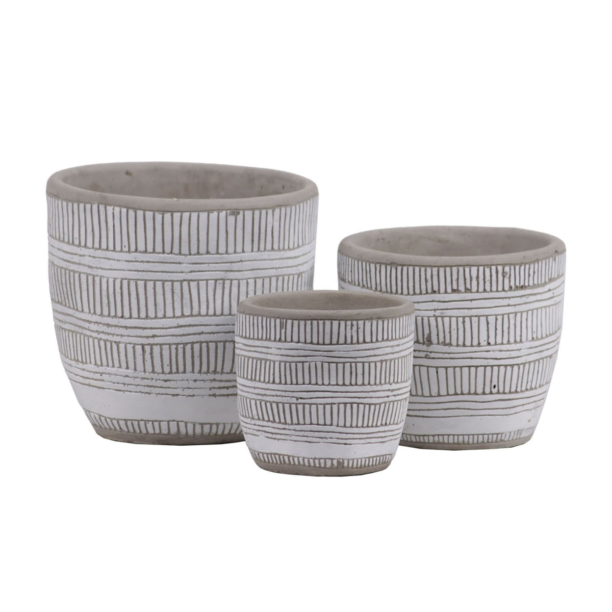 Ceramic Round Pot with Banded Rim Top and Bottom, Embossed Lattice ...