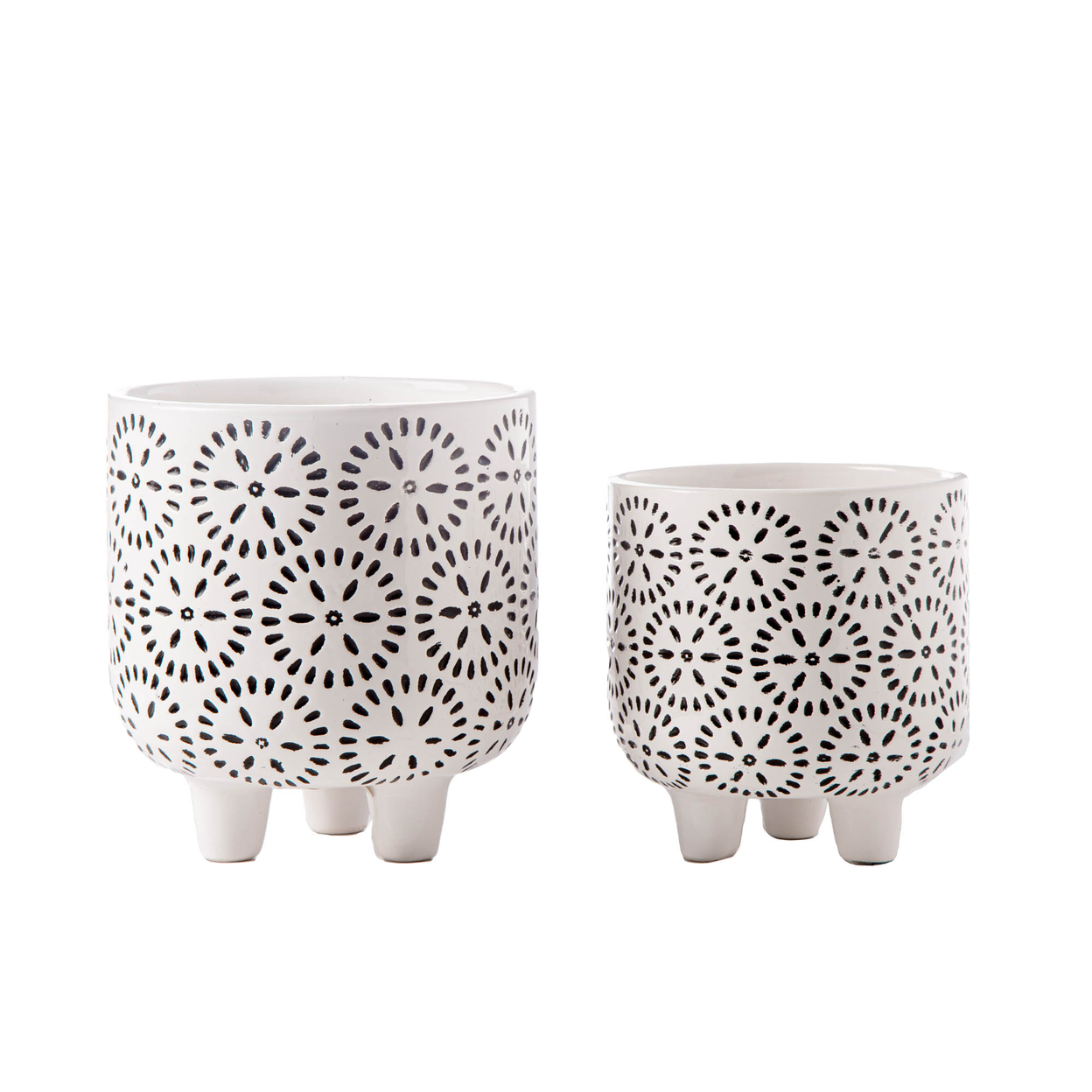 Ceramic Round Pot with Dark Bursting Pattern Design Body on Tripod ...