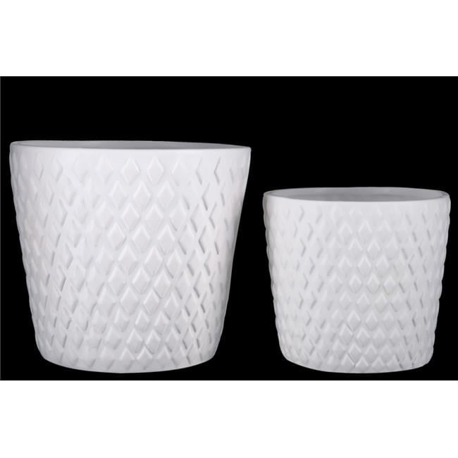 Ceramic Round Pot with Diamond Pattern Design Body & Tapered Bottom ...