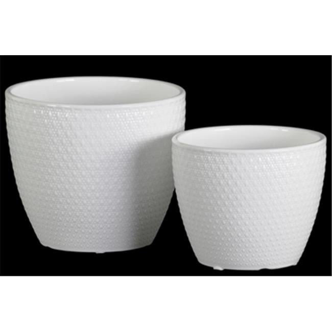 Ceramic Round Pot with Embossed Lattice Cross Design Body & Tapered ...