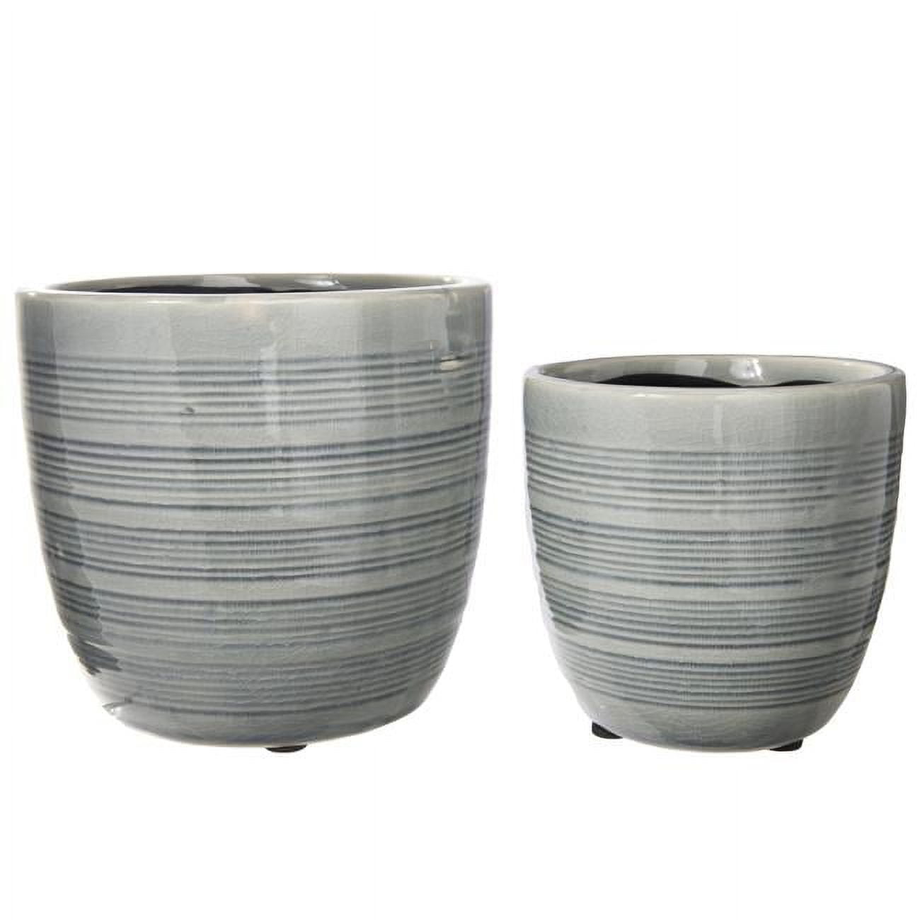 Ceramic Round Pot with Horizontal Line Pattern Design Body Gloss, Light ...