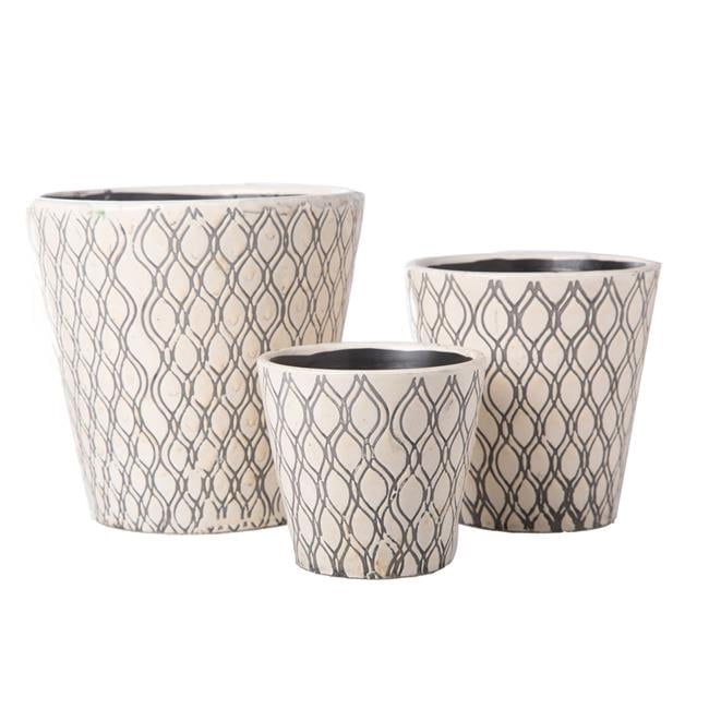 Ceramic Round Pot with Oval Symmetric Pattern Design Body & Tapered ...