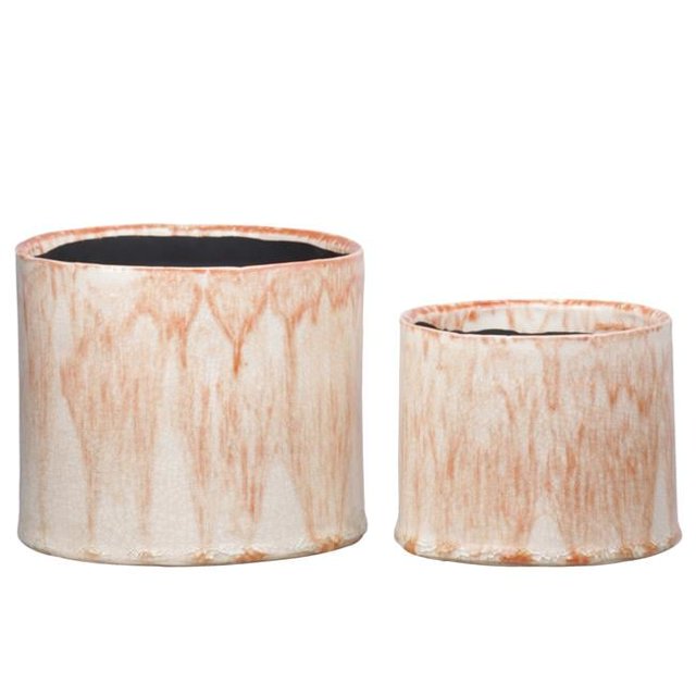 Ceramic Round Pot with Rusted Orange Crackled Design Body & Black Inner ...