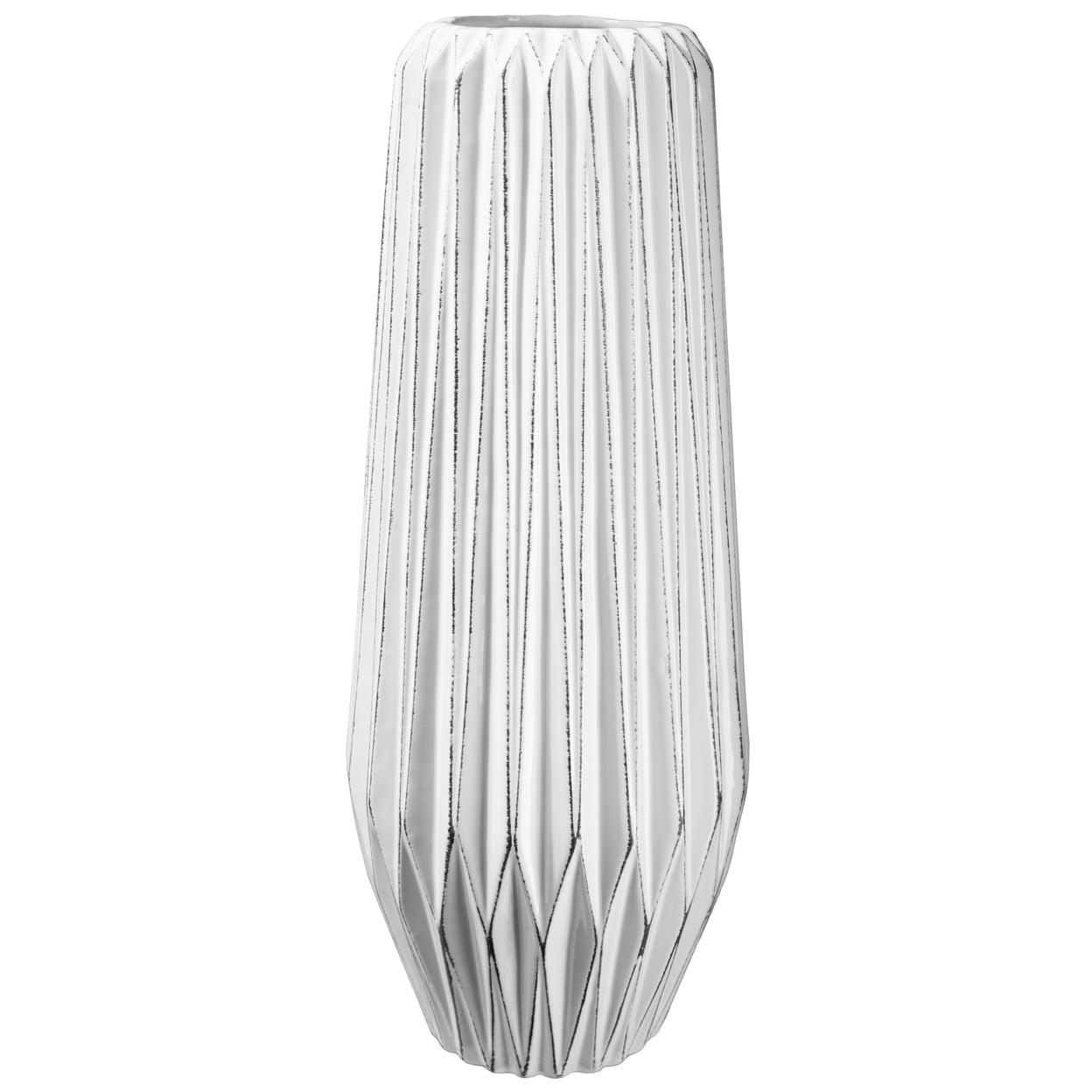 Ceramic Round Vase with Embossed Black Edges Spike Design Body and ...