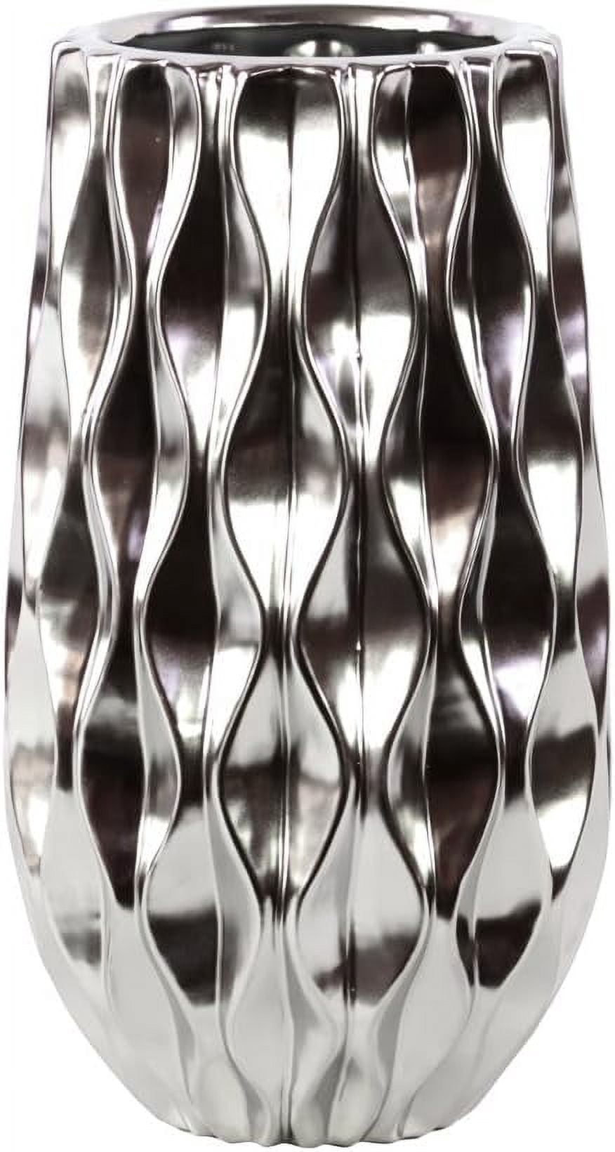 Ceramic Round Vase with Embossed Wave Design and Rounded Bottom ...
