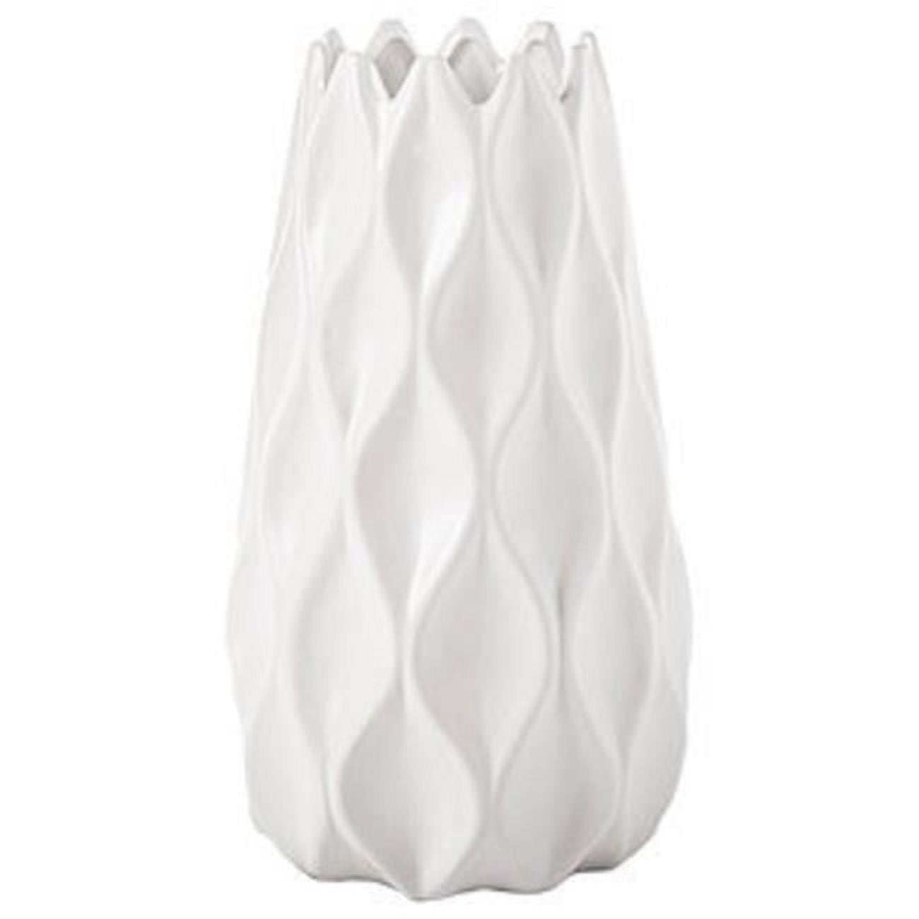 Ceramic Round Vase with Spiked Lips & Pinch Diamond Pattern Design Body, Matte White - Large ...