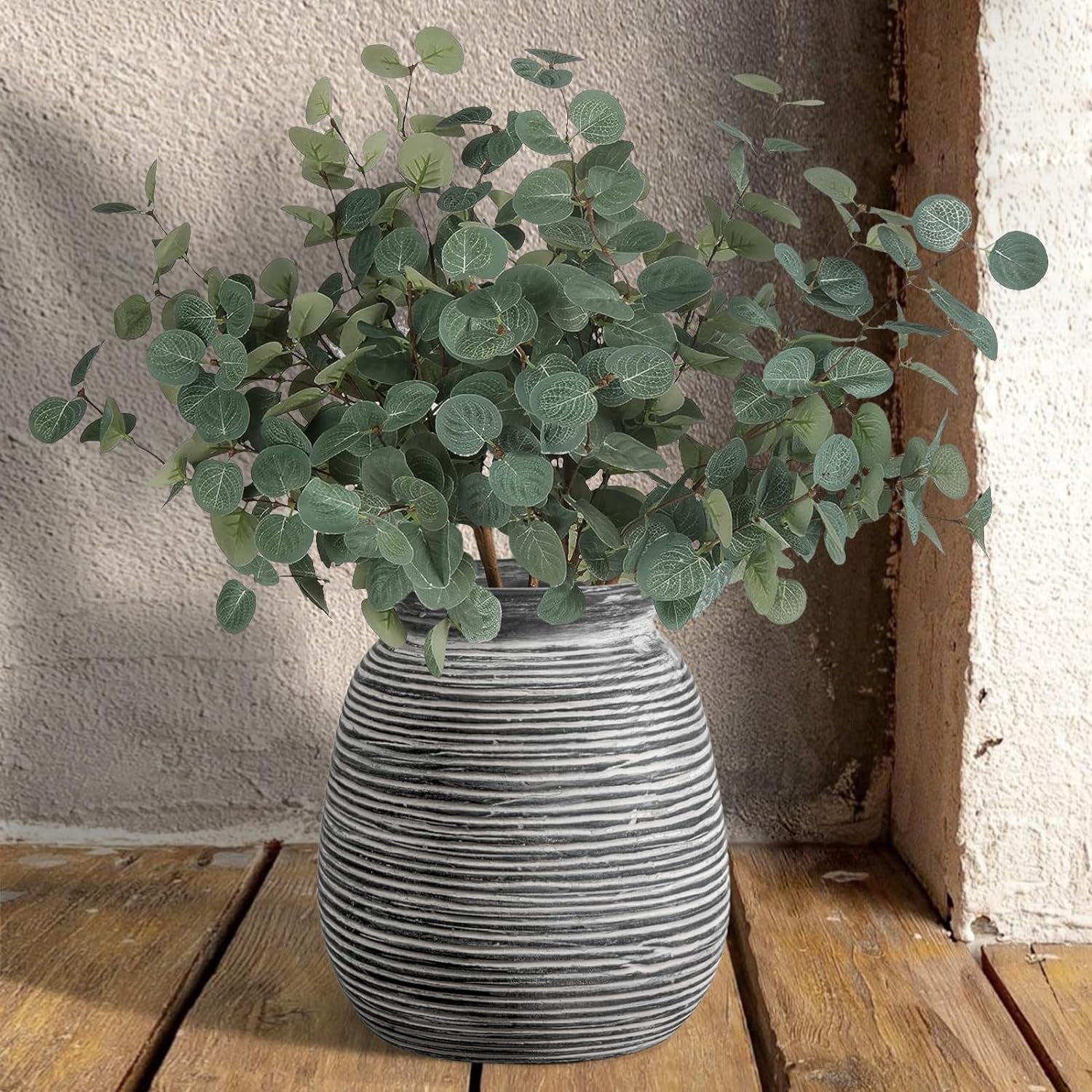 Ceramic Rustic Farmhouse Flower Vase Whitewashed Terra Cotta Decorative ...