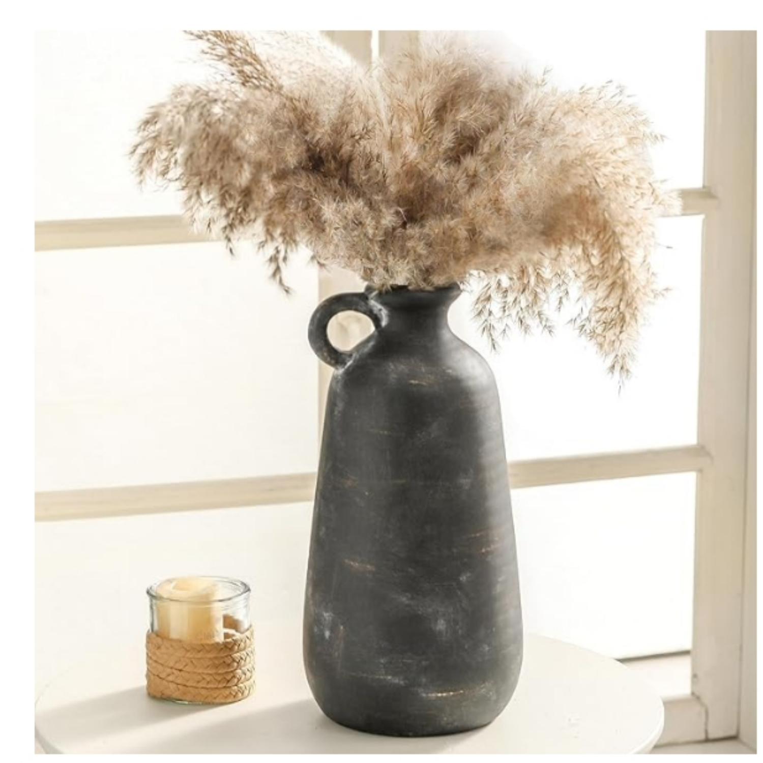 Ceramic Rustic Farmhouse Vase, 12.8" Large Rustic Black Pottery Vases ...