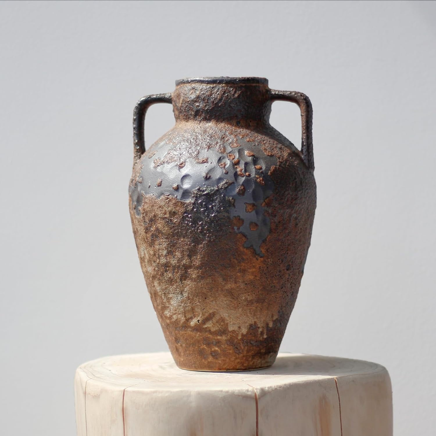 Ceramic Rustic Farmhouse Vase with 2 Handles, Brown 10" Vintage ...