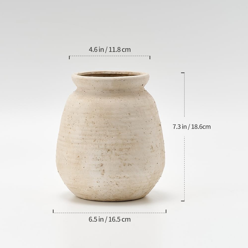 Ceramic Rustic Farmhouse Vase | .3 Inch Decorative Flower Pot for Home ...