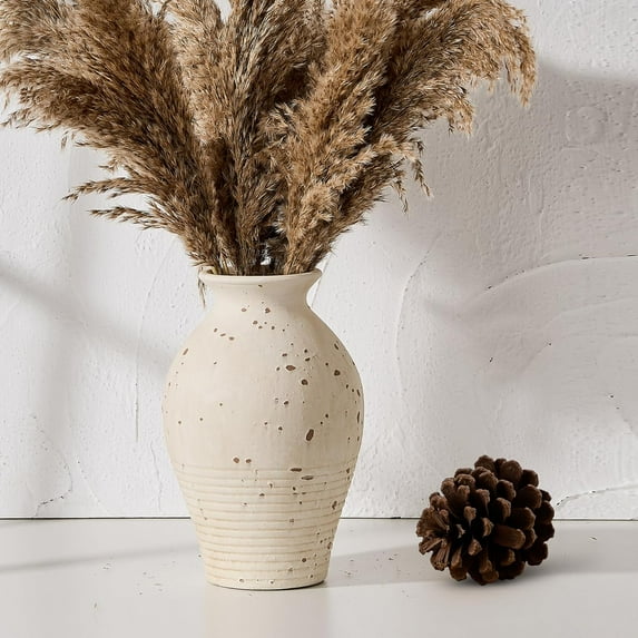 Ceramic Rustic Farmhouse Vase, 9.2 inch Whitewashed Terracotta Vase ...