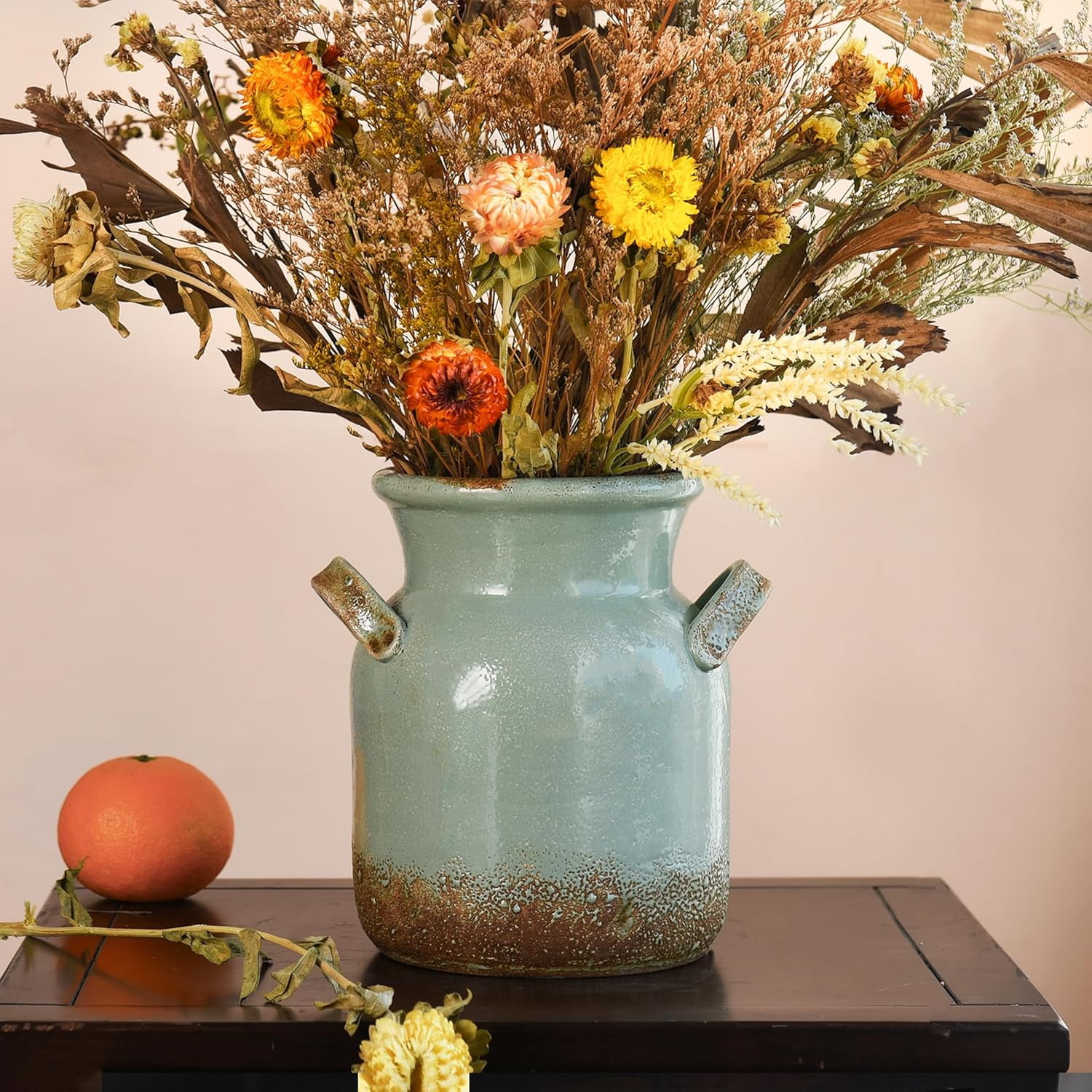 Ceramic Rustic Farmhouse Vase, Distressed Decorative Flower Vase for ...