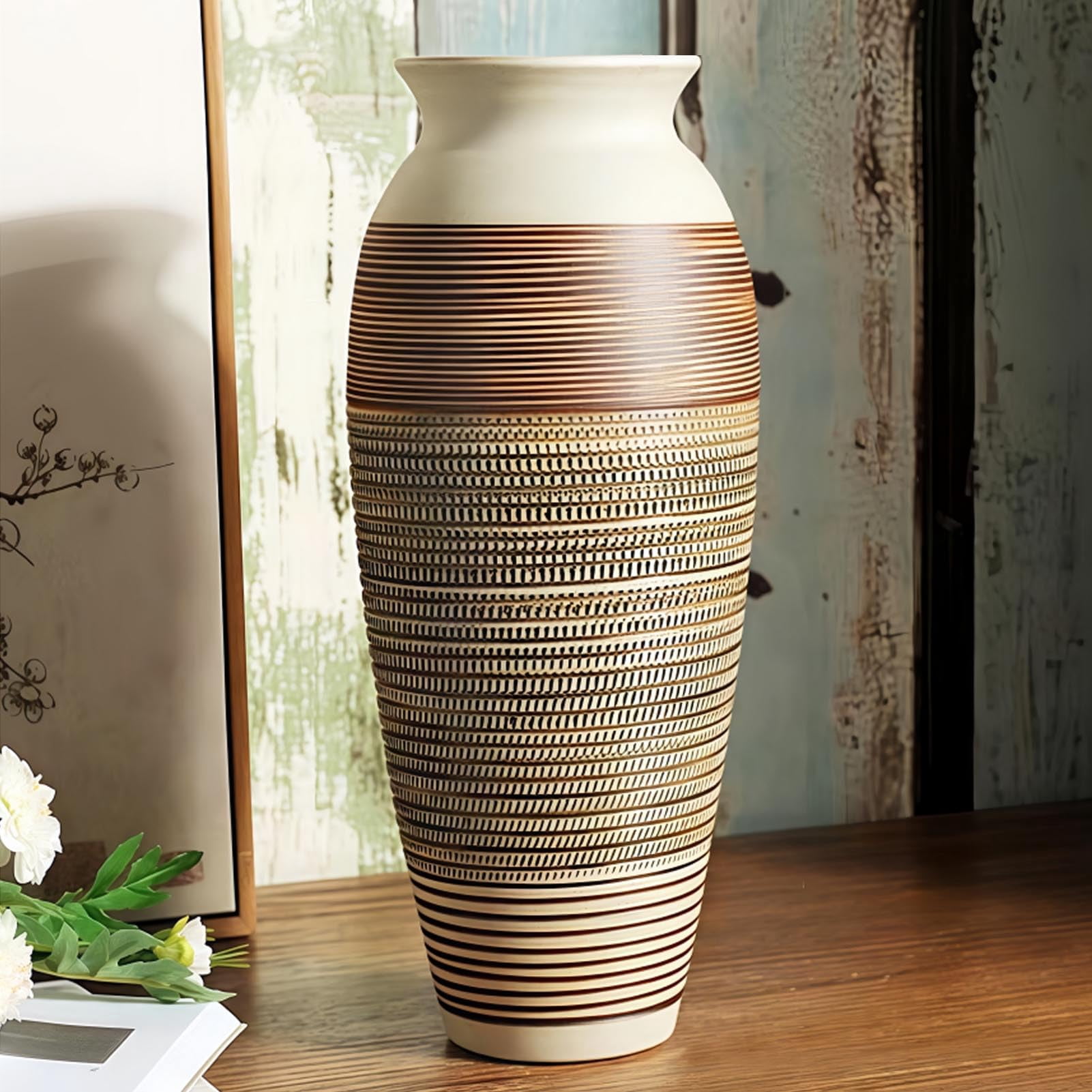 Ceramic Rustic Farmhouse Vase E Color 12.6 Inch Large Decorative Vase ...