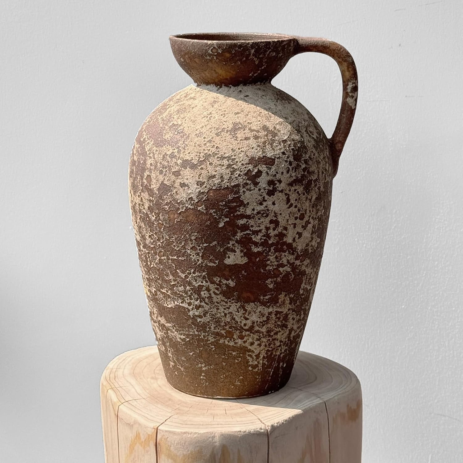 Ceramic Rustic Farmhouse Vase with Handle Distressed Antique Terracotta ...