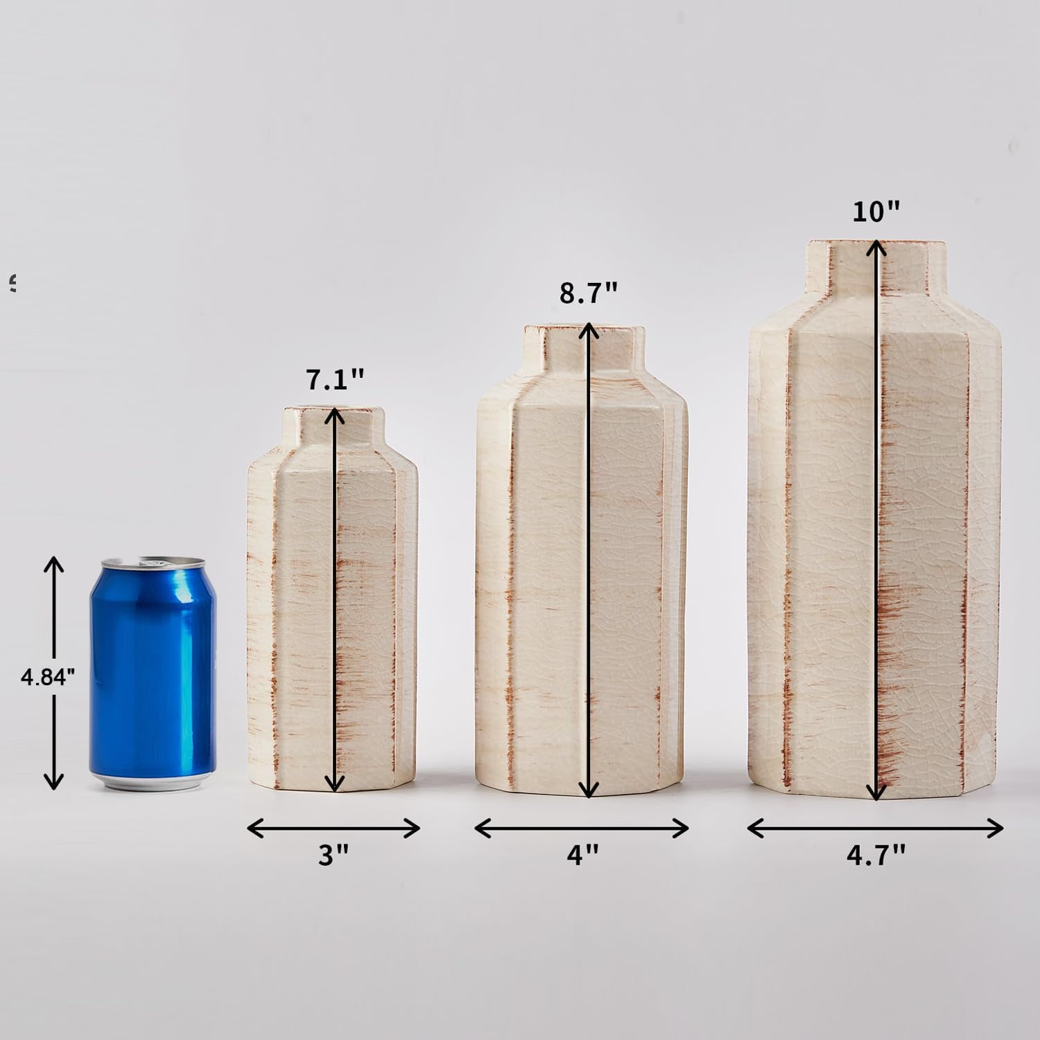 Ceramic Rustic Farmhouse Vase Set of 3, Ice Cracked Glazed Terracotta ...