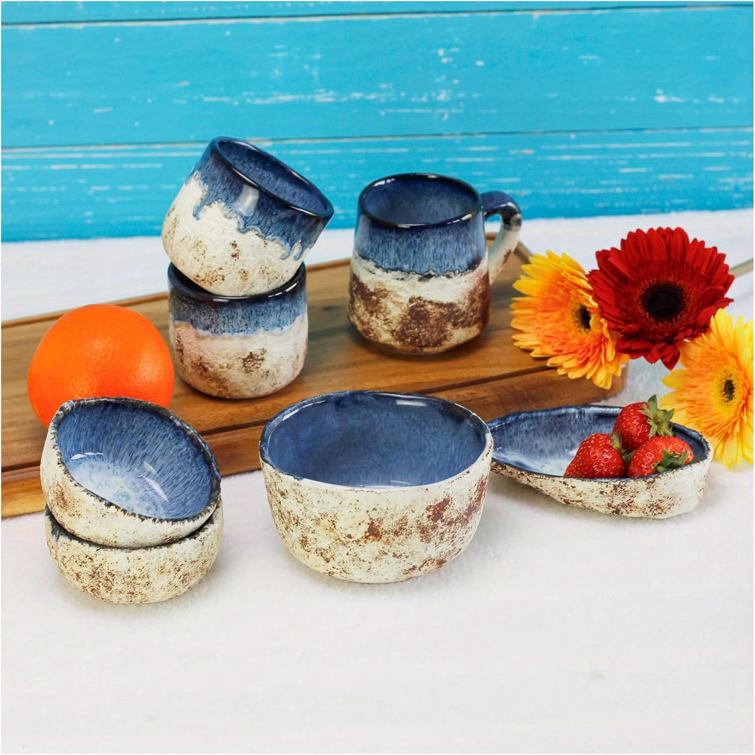 Ceramic Rustic Reactive Coastal Beach Theme Sipper Tea Cups Set of 2 ...